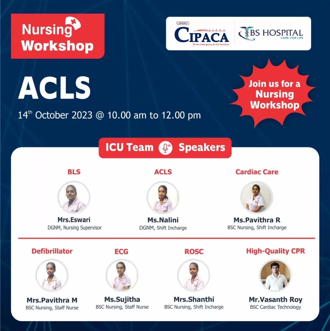 ACLS Nursing workshop conducted by Team CIPACA - BS Hospital, Ooty